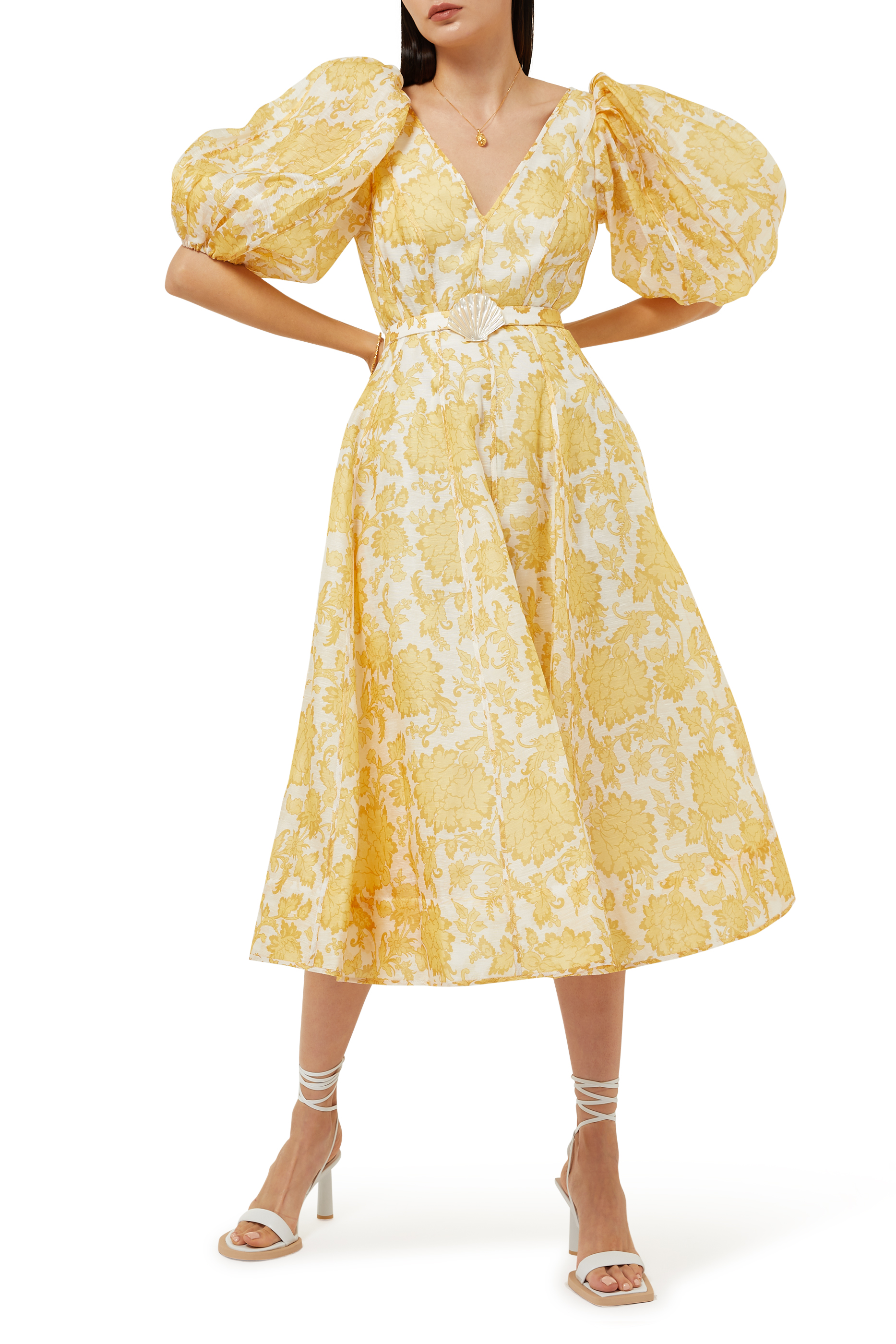 Buy Zimmermann Postcard Puff Sleeve Midi Dress for Womens ...